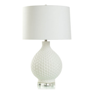 Matte Snow Table Lamp White Ceramic Geometric Patterned Body White ...