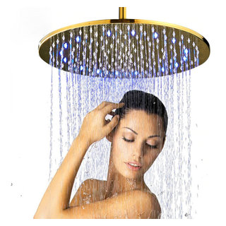 12" Gold Tone Round Color Changing LED Rain Shower Head - Contemporary ...