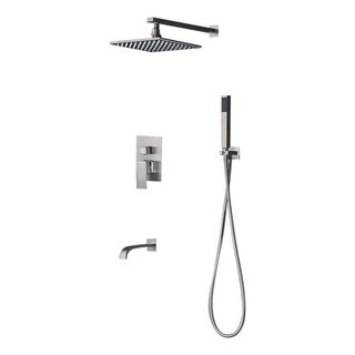 Dree LED Brushed Nickel Shower Set With Hand Shower, Tub Spout Shower ...