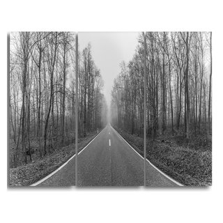"Black and White Freeway in Forest" Landscape Print Wall Artwork, 36 ...