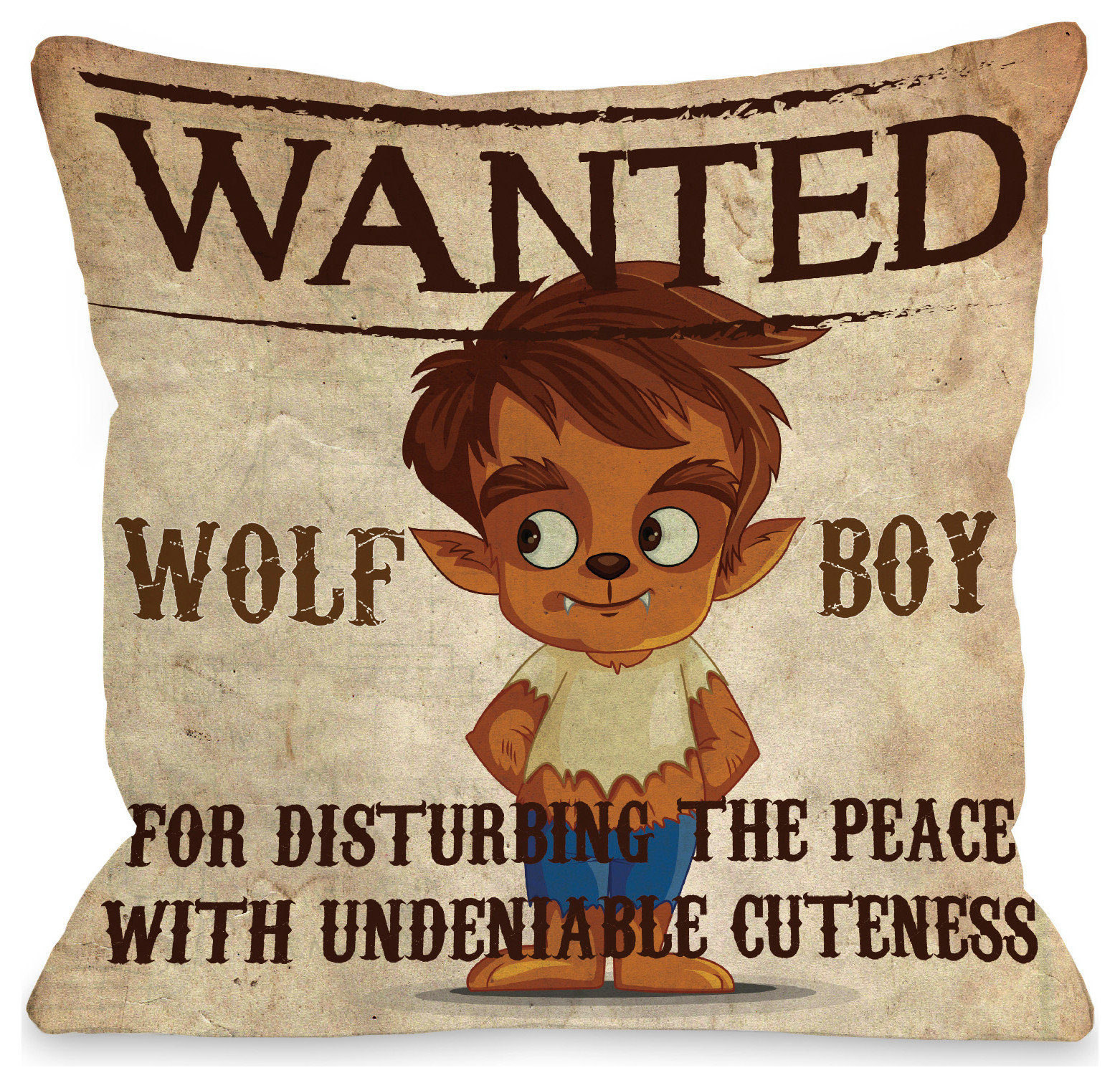 Wanted Wolf Boy Multi Pillow by OBC, 18x18 - Contemporary - Decorative ...