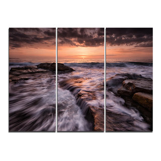 "Exotic Flow of Waters Over Rocks" Seascape Wall Art, 36"x28" 3 Panel ...