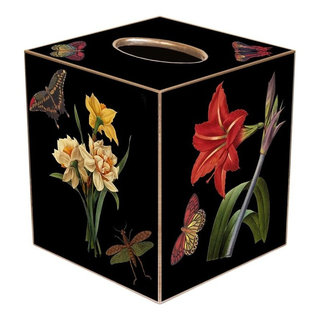 TB6-Black Rose & Iris Tissue Box Cover - Farmhouse - Tissue Box Holders ...