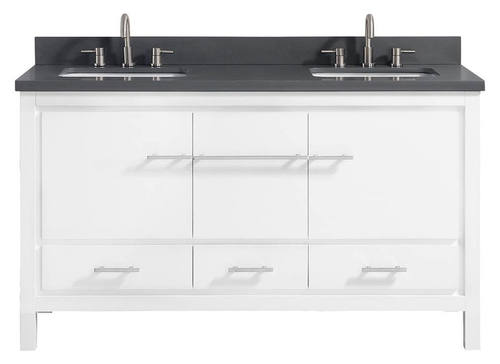 Azzuri Riley 60" Vanity, White With Gray Quartz Top - Transitional ...