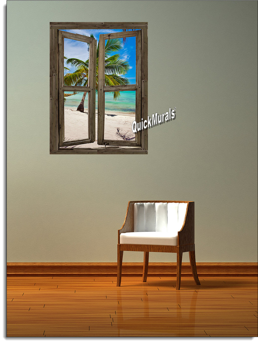 Beach Cabin Window Mural #12 One Piece Peel & Stick CANVAS Wall Mural ...