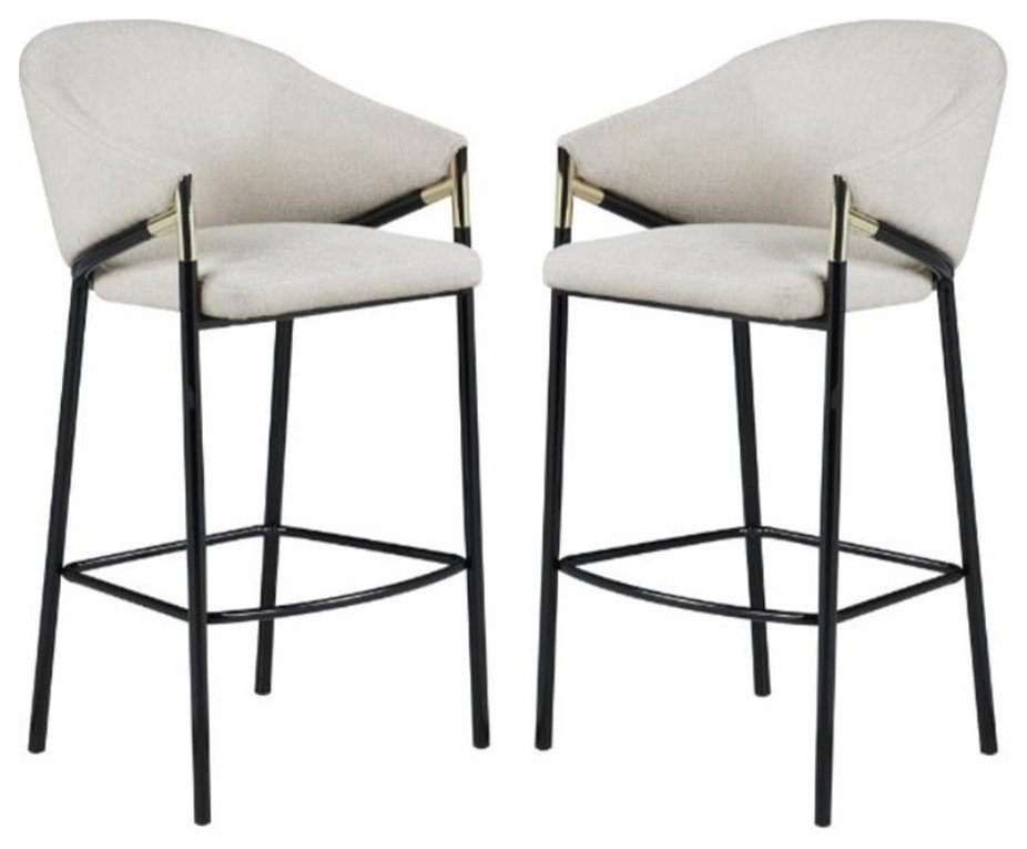 Home Square Sloped Arm Bar Stool in Beige and Glossy Black - Set of 2 ...