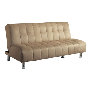 Adjustable Futon, Beige Microfiber Seat With Buttonless Tufting ...