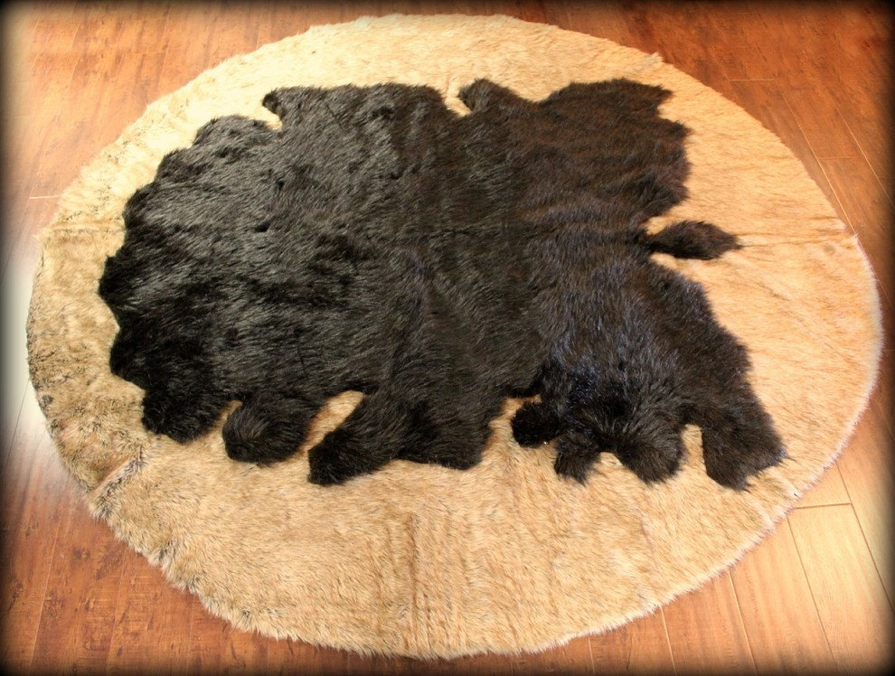 Fur Accents Area Rug Faux Wolf Skin and Buffalo Hide, 5' - Southwestern ...
