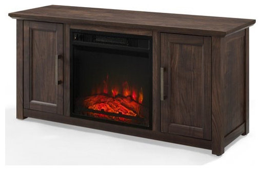 Rustic Dark Walnut TV Console with Electric Fireplace and Adjustable ...