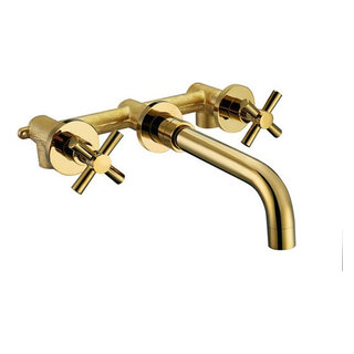 Rennes Polished Gold Finish Wall Mount Dual Cross Handle Bathroom ...