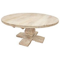 Benedict 70" Round Dining Table, Solid Mango Wood With White Wash - French Country - Dining ...