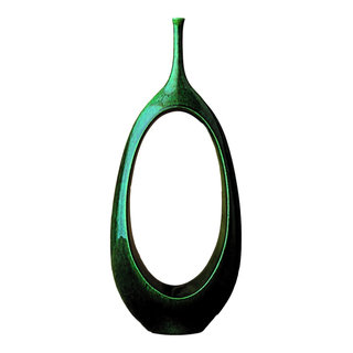 Mid Century Modern Open Oval Ring Vase Green Sculpture Retro Bottle 22 ...