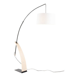 Robyn Floor Lamp, Natural Wood, Black Metal, White Linen - Transitional ...