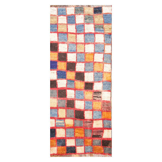 Oriental Modern Plaid Hand Made 6' Persian Style Rug Runner, Multi, 6'0 ...