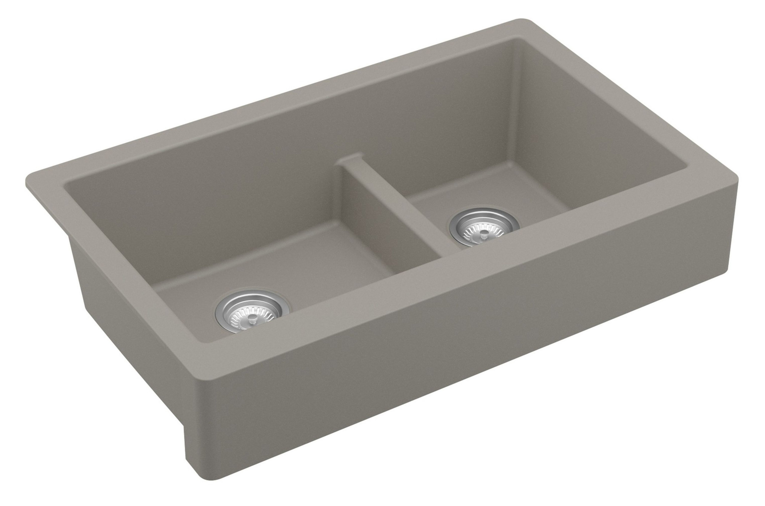Karran Retrofit Farmhouse Quartz 34" Double Offset Bowl Sink ...