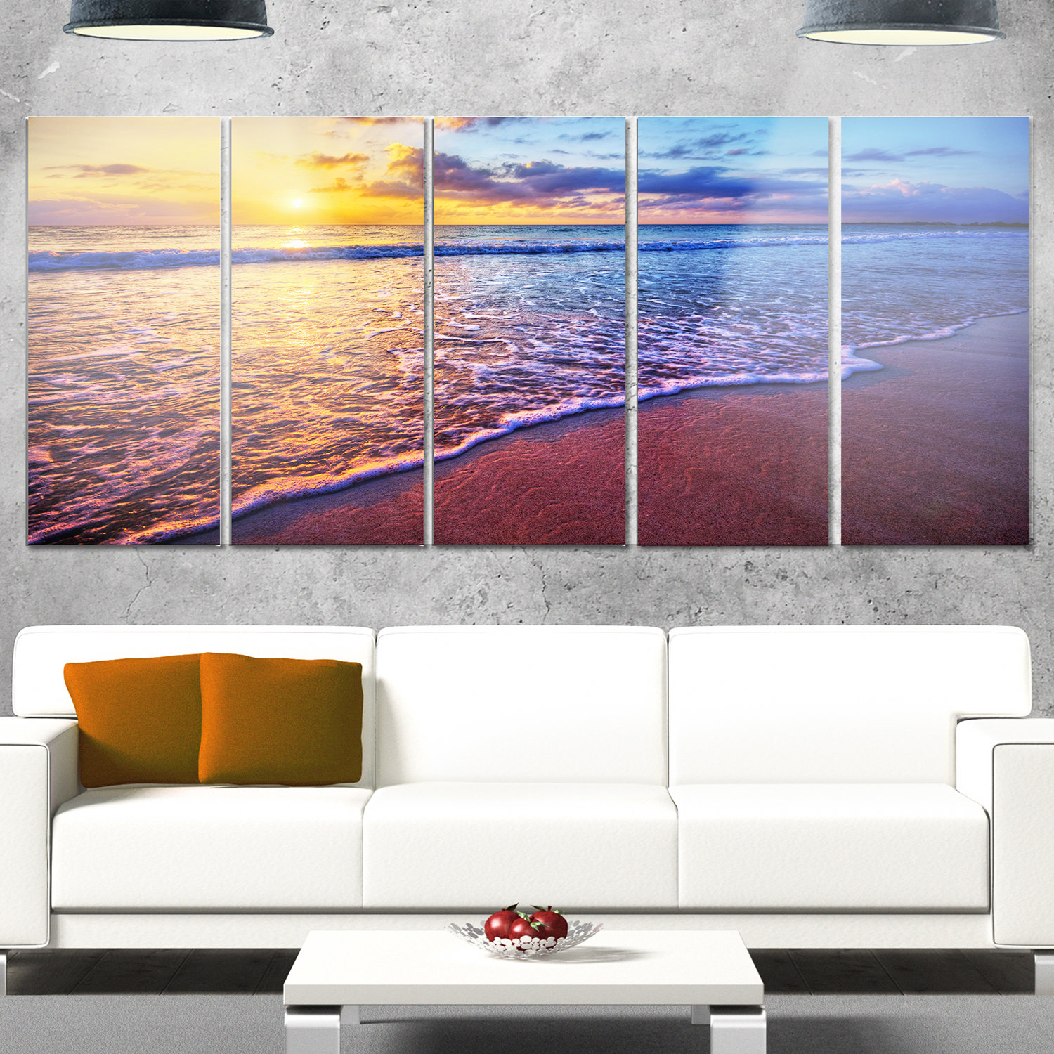 "Sunset Over Blue Seashore" Metal Wall Art, 60"x28" - Beach Style ...