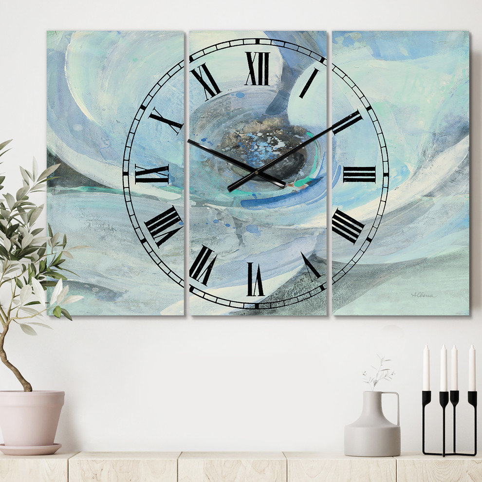 Watercolor Moonlight Magnolia I Farmhouse 3 Panels Metal Clock ...