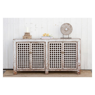 Farmhouse Antique White Lattice Sideboard - Asian - Buffets And ...