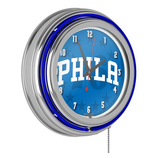 NBA Chrome Double Rung Neon Clock, Fade, Philadelphia 76ers ...
