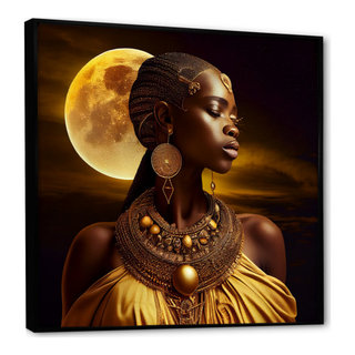 Queen African Woman Under Moon III Framed Canvas, 30x30 - Contemporary ...