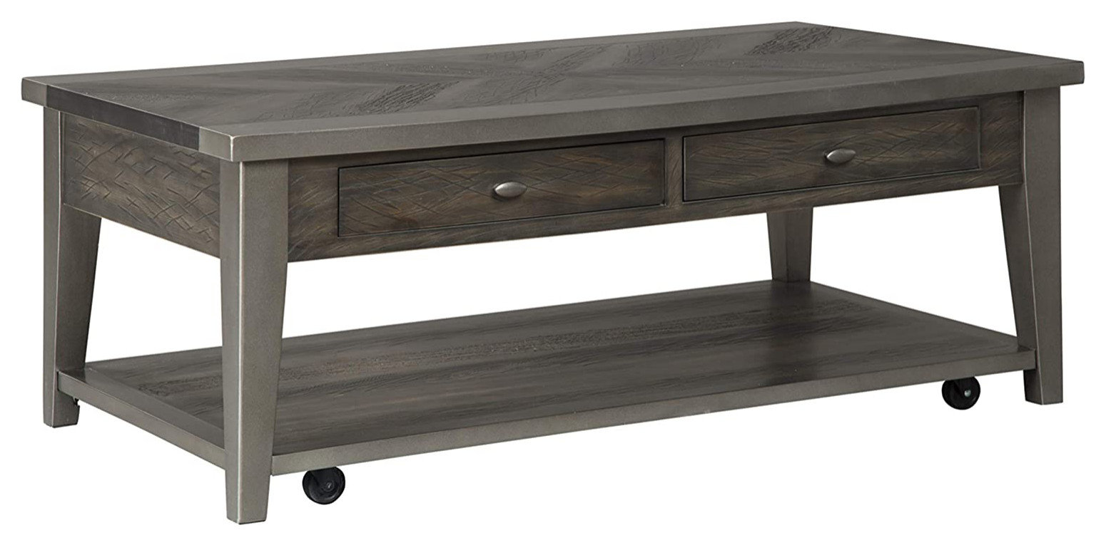 Rustic Two-Tone Coffee Table with Tapered Legs, Drawers, and Lower ...