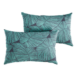 Blue Tropical Outdoor Pillows, Set of 2, 16x26 - Tropical - Outdoor ...