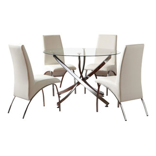 Beckham 5-piece Round Dining Set Chrome and White - Contemporary ...