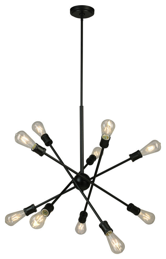 10-Light, 60W Open Bulb Pendant, Black - Industrial - Chandeliers - by ...