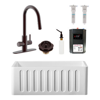 24" Solid Surface Single Bowl Reversible Sink With Instant Hot Faucet ...