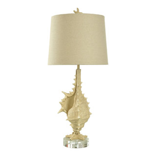 Porthaven Tan Coastal Table Lamp Conch Body Sand Yellow, Clear - Beach ...
