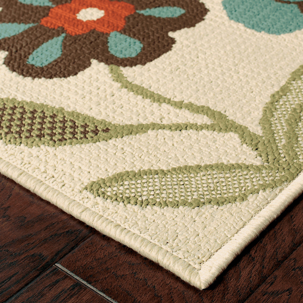 7' x 10' Brown and Ivory Floral Stain Resistant Indoor Outdoor Area Rug ...