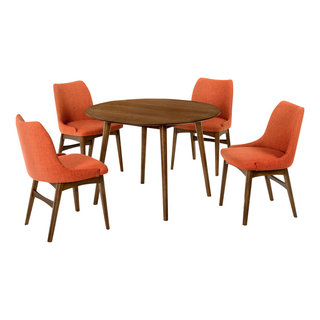 Arcadia and Azalea 42" Round Orange and Walnut Wood 5 Piece Dining Set ...
