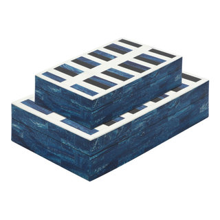 Resin S/2 Checkered Boxes, Blue - Contemporary - Decorative Boxes - by ...