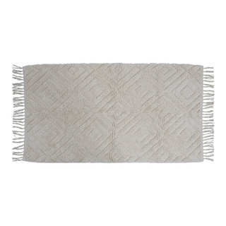 Cotton Tufted Rug With Diamond Pattern and Fringe - Scandinavian - Area ...