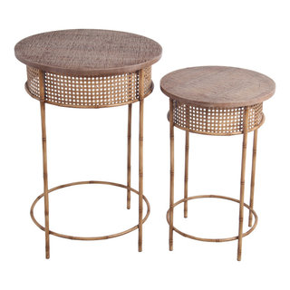 Farmhouse Round Top Accent Table with Rough Hewn Texture, Set of 2 ...