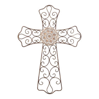 Patine Finish Metal Wall Cross 19.5"H - Traditional - Metal Wall Art ...