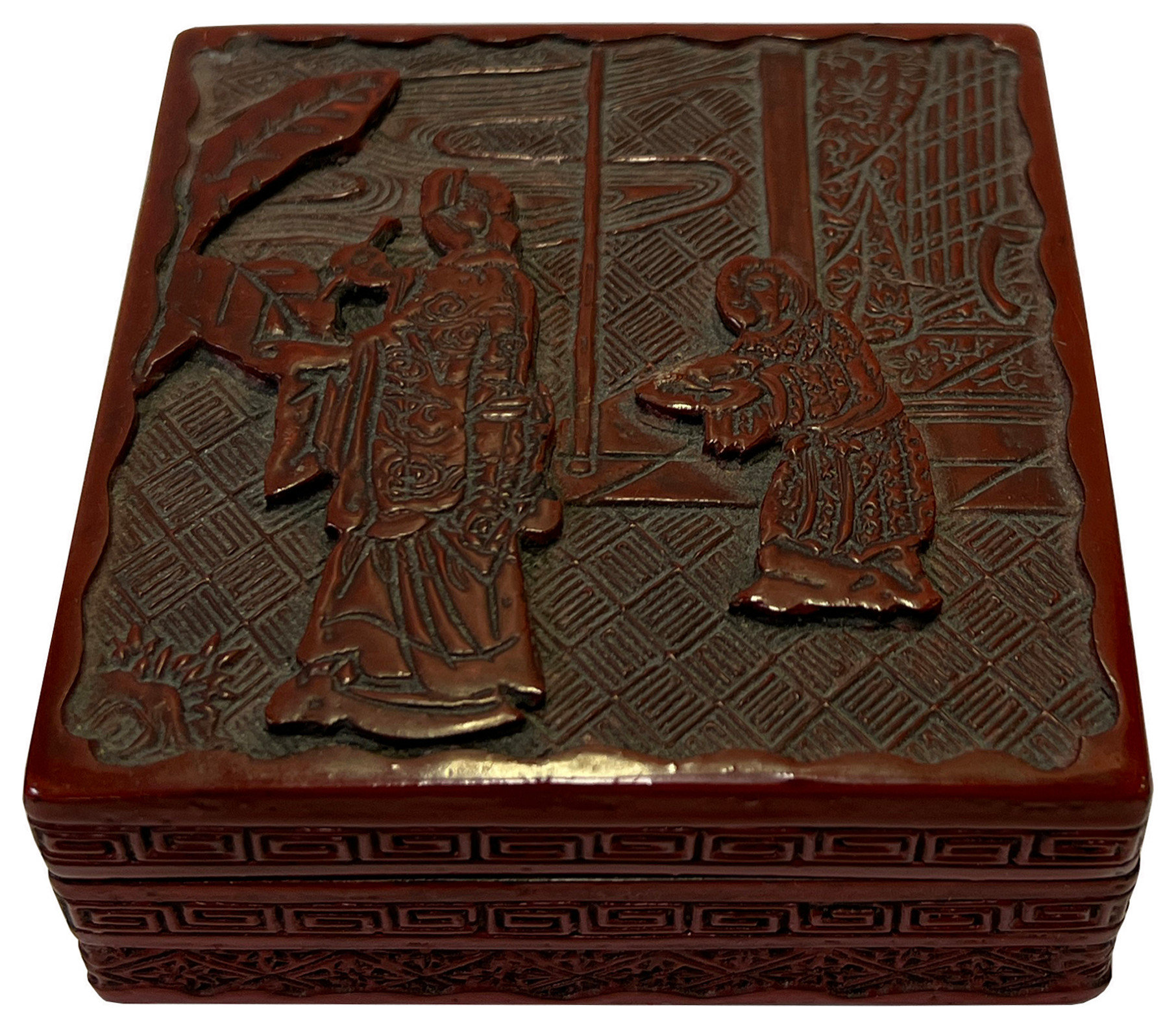 Vintage Chinese Red Resin Lacquer Square Carving Small Accent Box ...