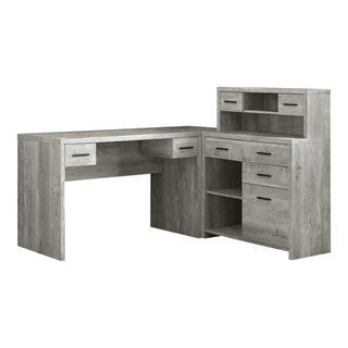 59" Gray L Shape Computer Desk With Eight Drawers - Farmhouse - Desks ...