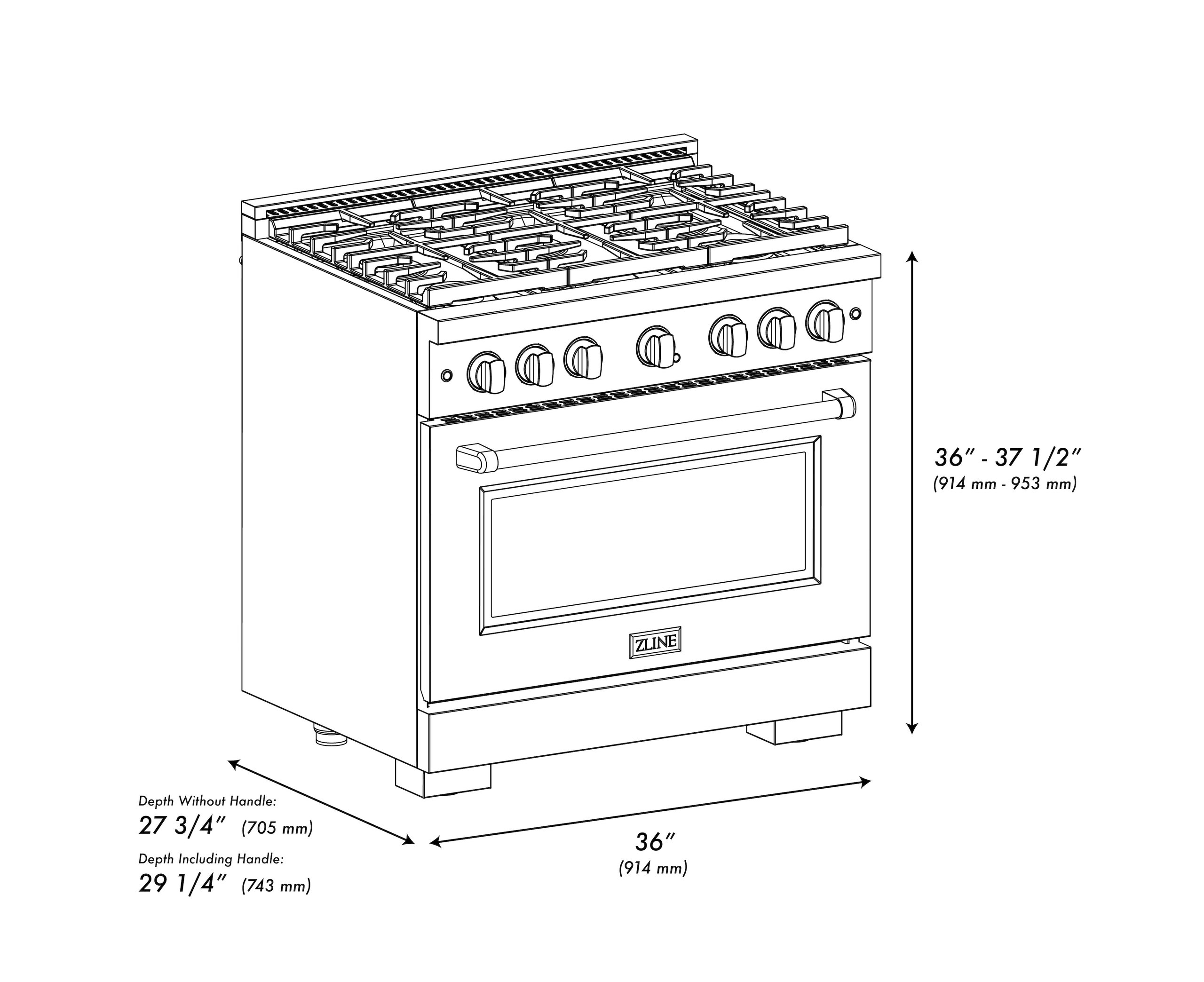 ZLINE 36" Gas Range, Stainless With White Matte and Matte Black SGRZ-WM ...