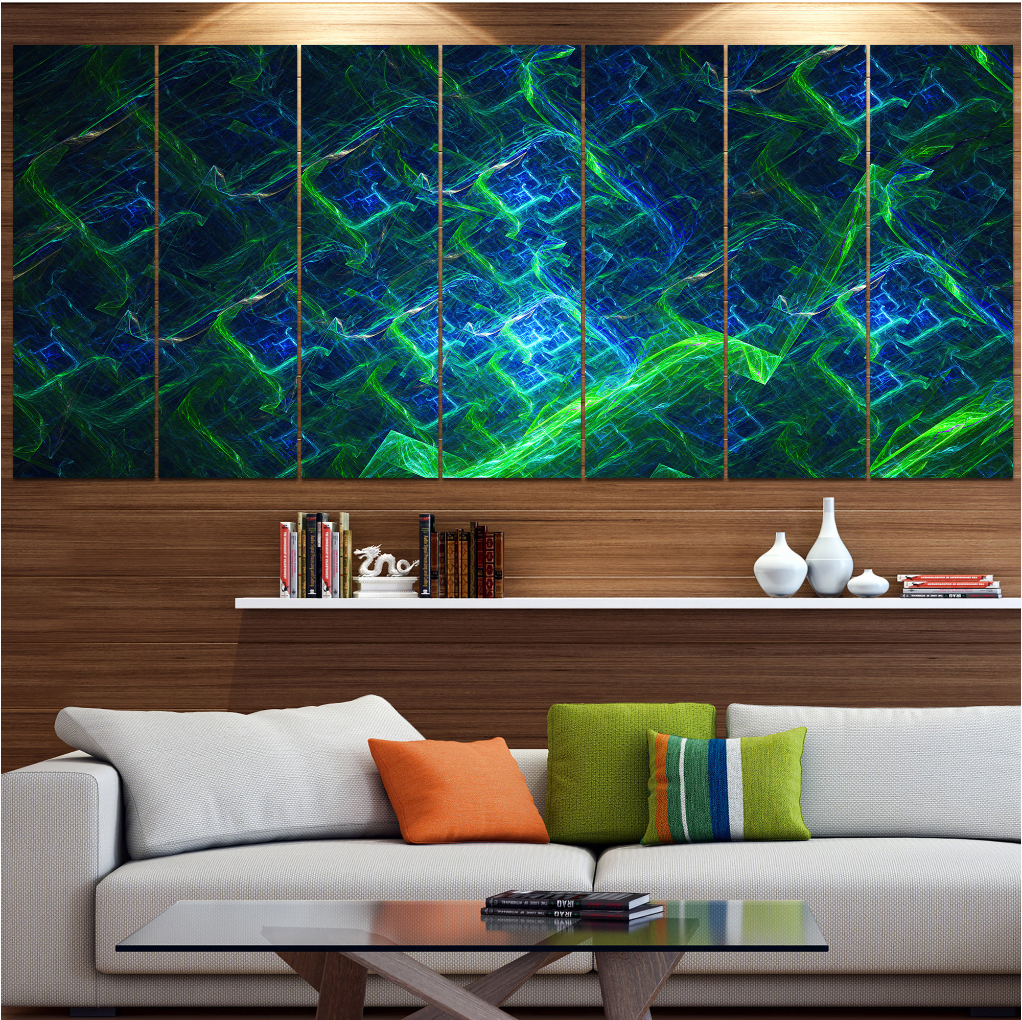 Green Blue Electric Lightning, Multipanel Abstract Art on Canvas, 83 ...