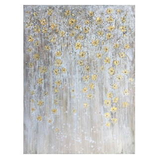 Abstract oil painting "Golden Bloom" Hand-painted art on Wrapped Canvas ...