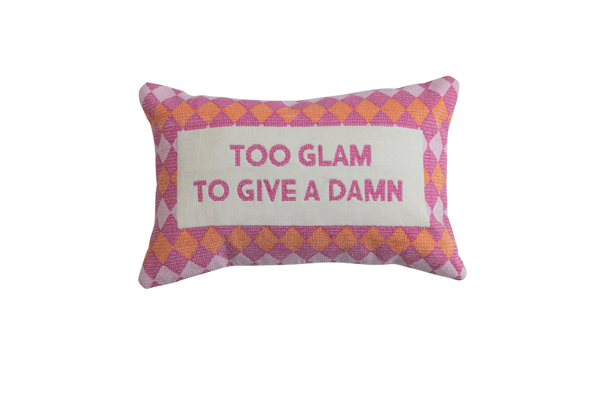 Lumbar Pillow With Geometric Pattern "Too Glam", Pink, Orange and ...
