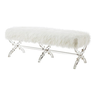 Enzo Faux Fur Acrylic X-Leg Bench - Mediterranean - Upholstered Benches ...