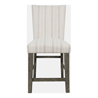 Telluride Rustic Pine Parsons Striped Upholstery Counter Stool (Set of ...