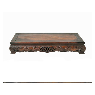 16.25" Brown Oriental Lotus Rectangular Display Table Stand Riser ...