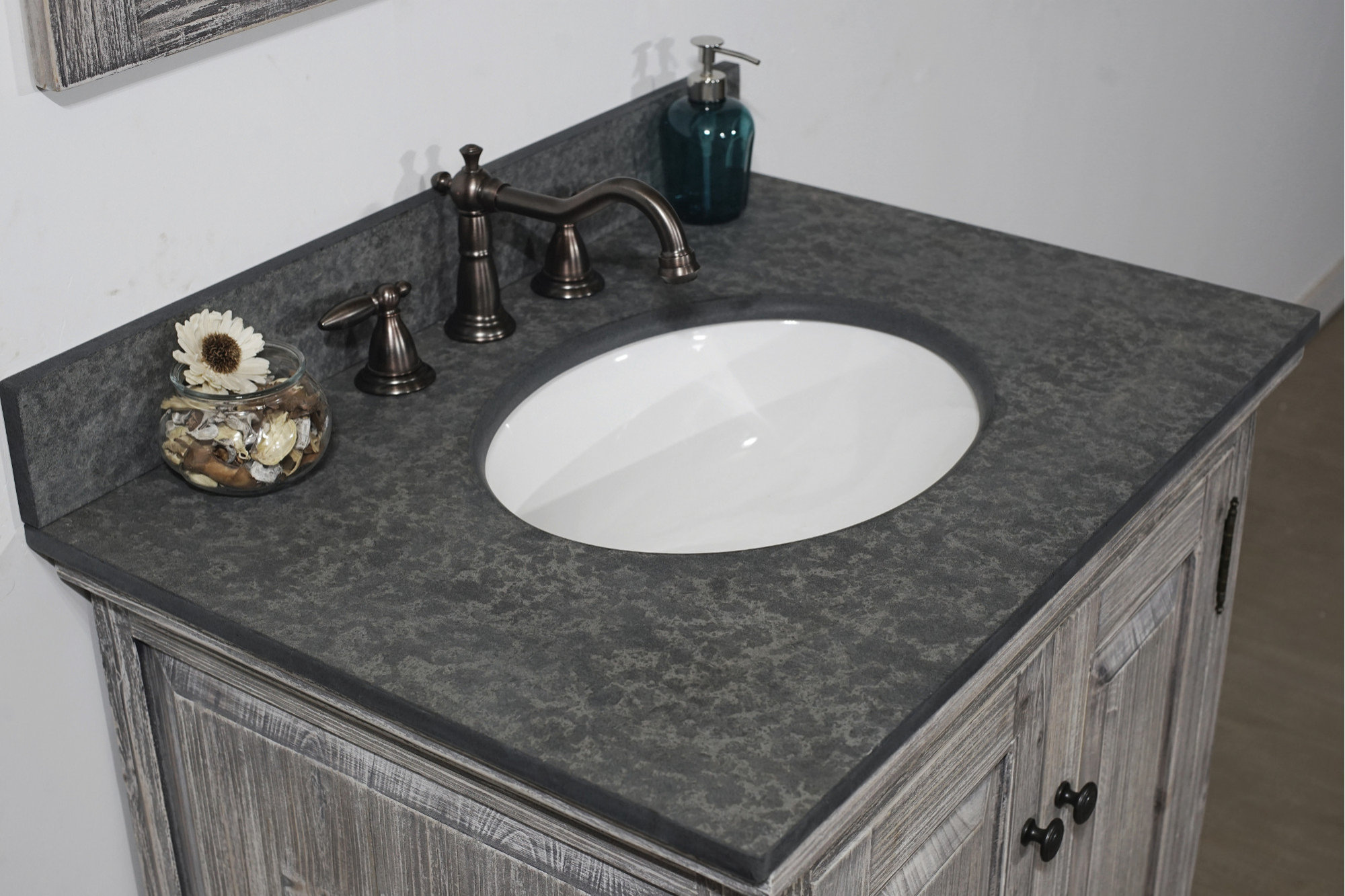 Rustic Sink Vanity In Grey Driftwood with Polished Texture Surface ...