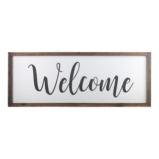 Wooden Wall Art with Cursive Welcome Typography, Set of 2, Brown and ...