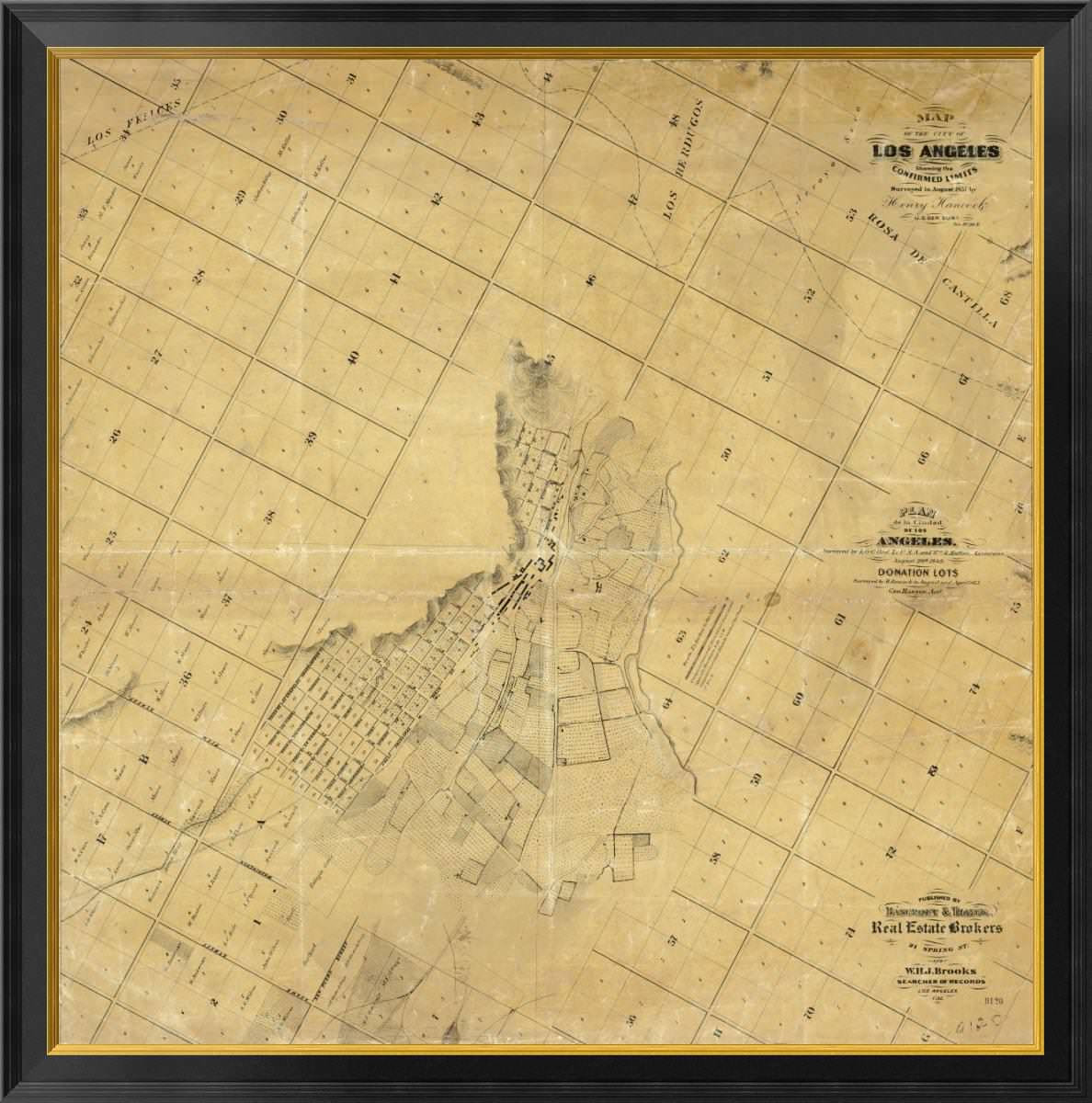 "Map of The City of Los Angeles, 1857" by E.O.C. Ord, 20x20", 40"x1.5 ...