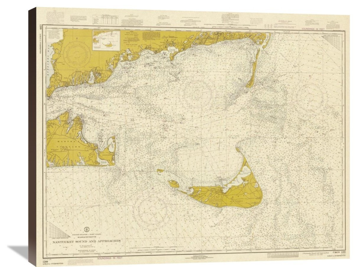 Nautical Chart, Nantucket Sound And Approaches 1973, Sepia Tinted, 16 ...