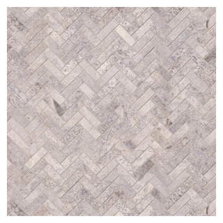 Silver Travertine Herringbone Pattern Honed Tile, Sample - Traditional ...